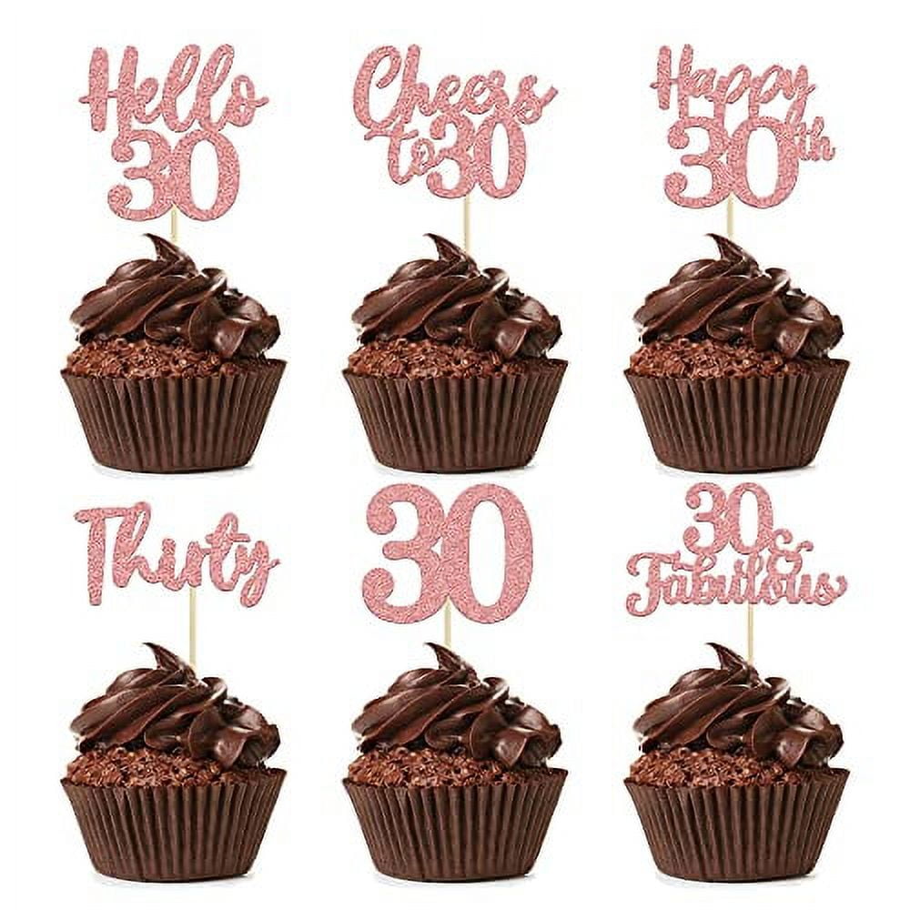 36Pcs 30th Birthday Cupcake Toppers Glitter Hello 30 Cupcake Picks ...