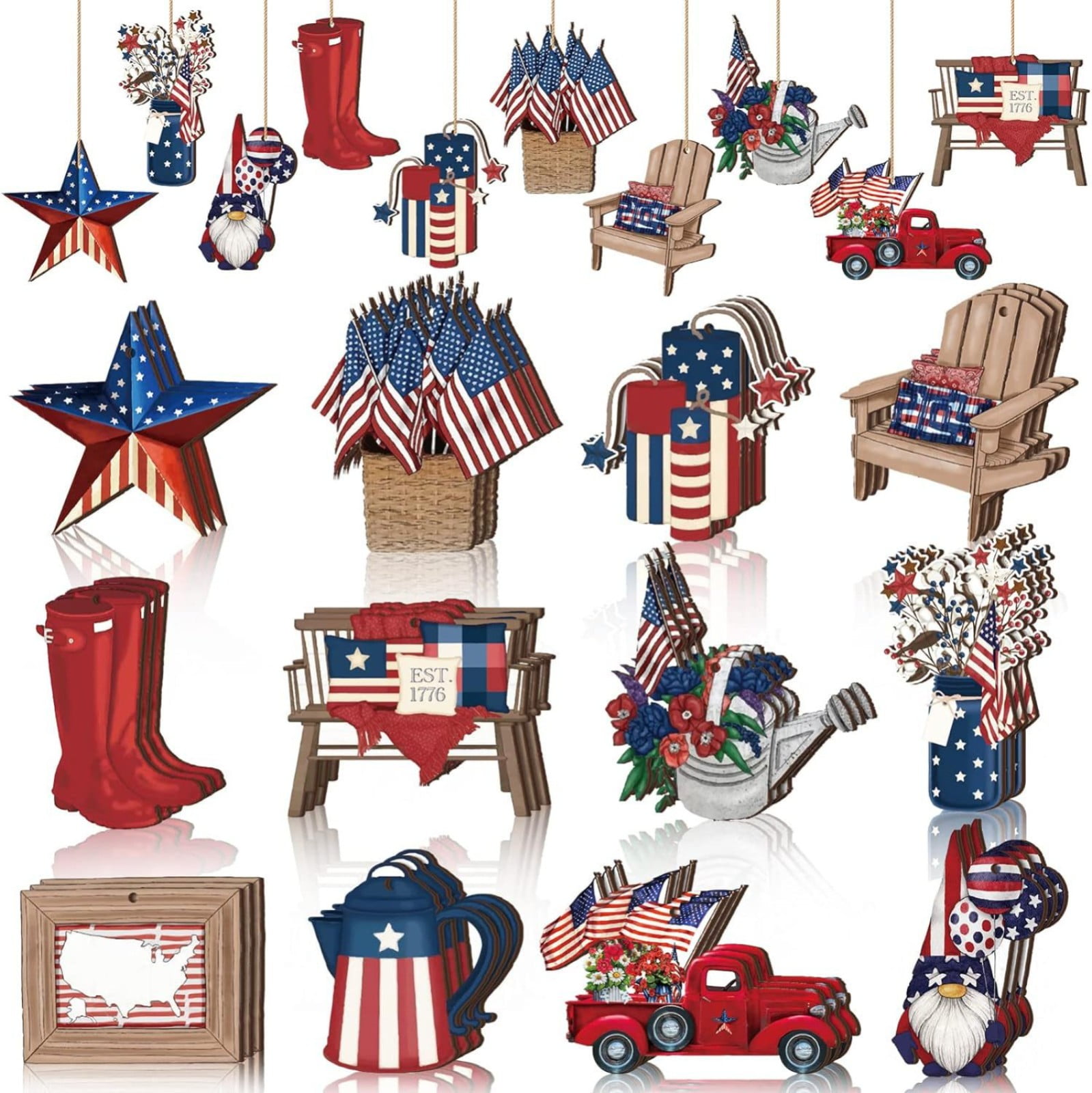36Pcs 4th of July Ornaments,Memorial Day Tree Decorations Hanging ...