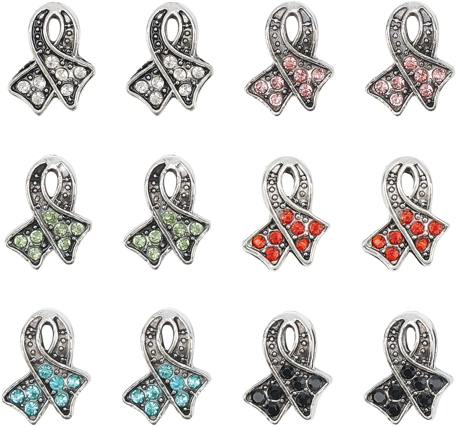 36Pcs 6 Colors Awareness Ribbon Rhinestone Charm Beads Ribbon Alloy ...