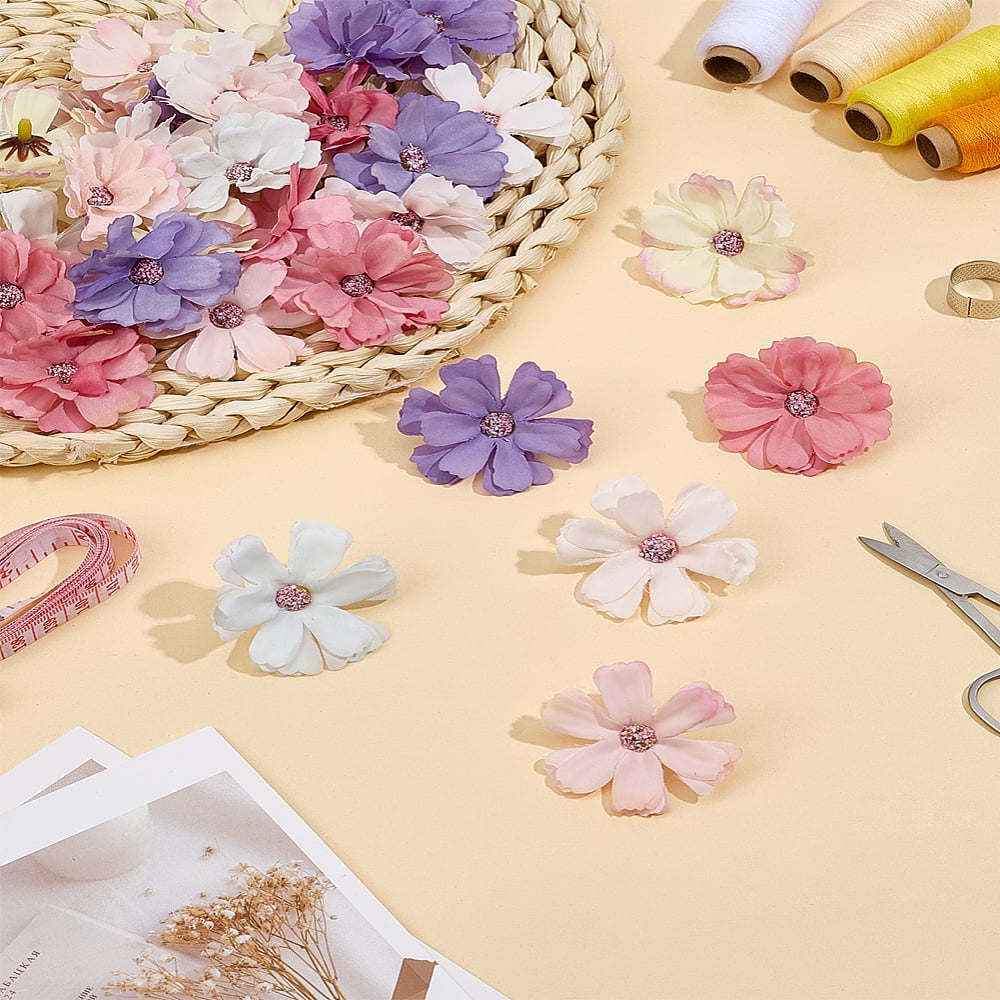 36Pcs 6 Colors Silk Cloth Artifical Flower Applique Patch Flower Sewing ...