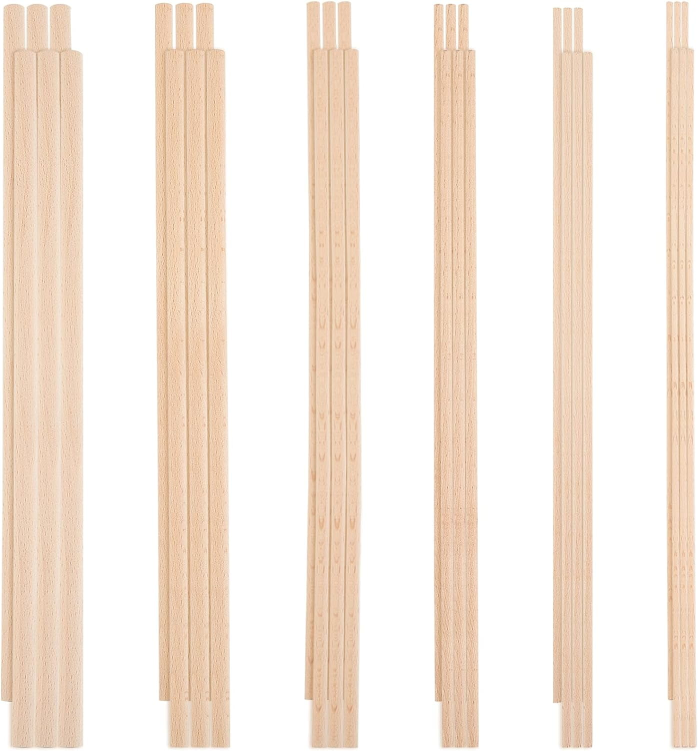 36Pcs 6 Style Beech Wood Sticks Round Dowel Rod for Braiding Tapestry ...