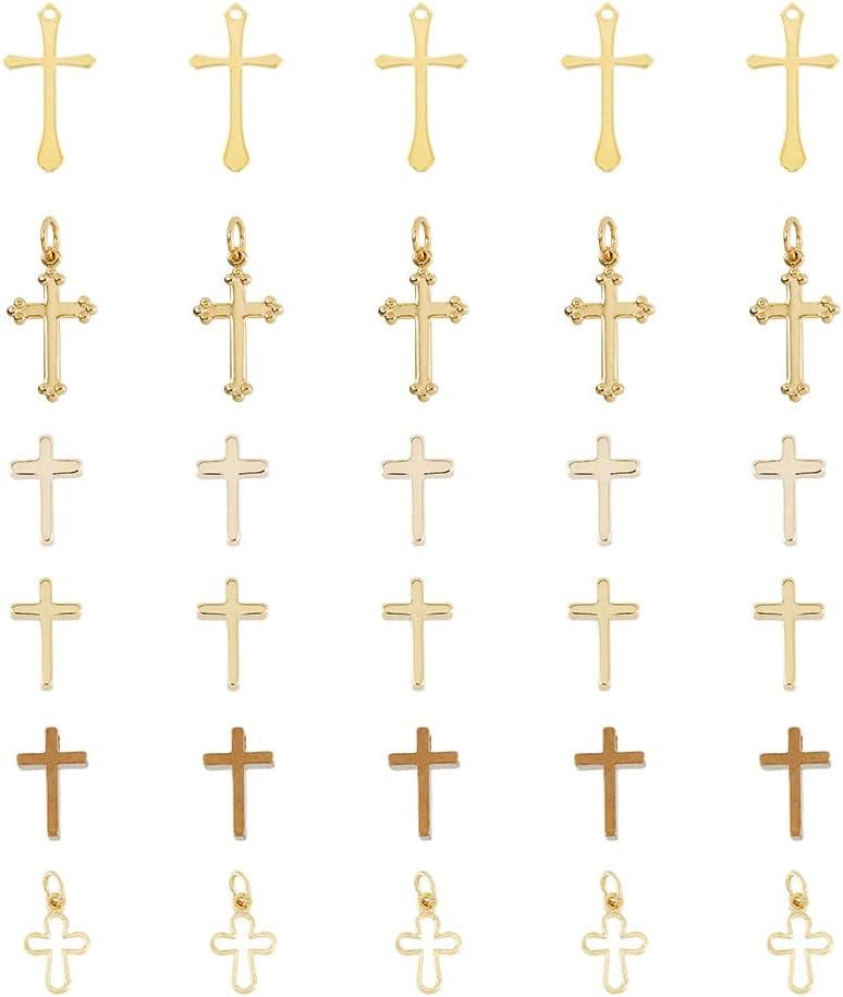 36Pcs 6 Styles Small Cross Charms 18K Gold Plated Brass Cross Pendants ...