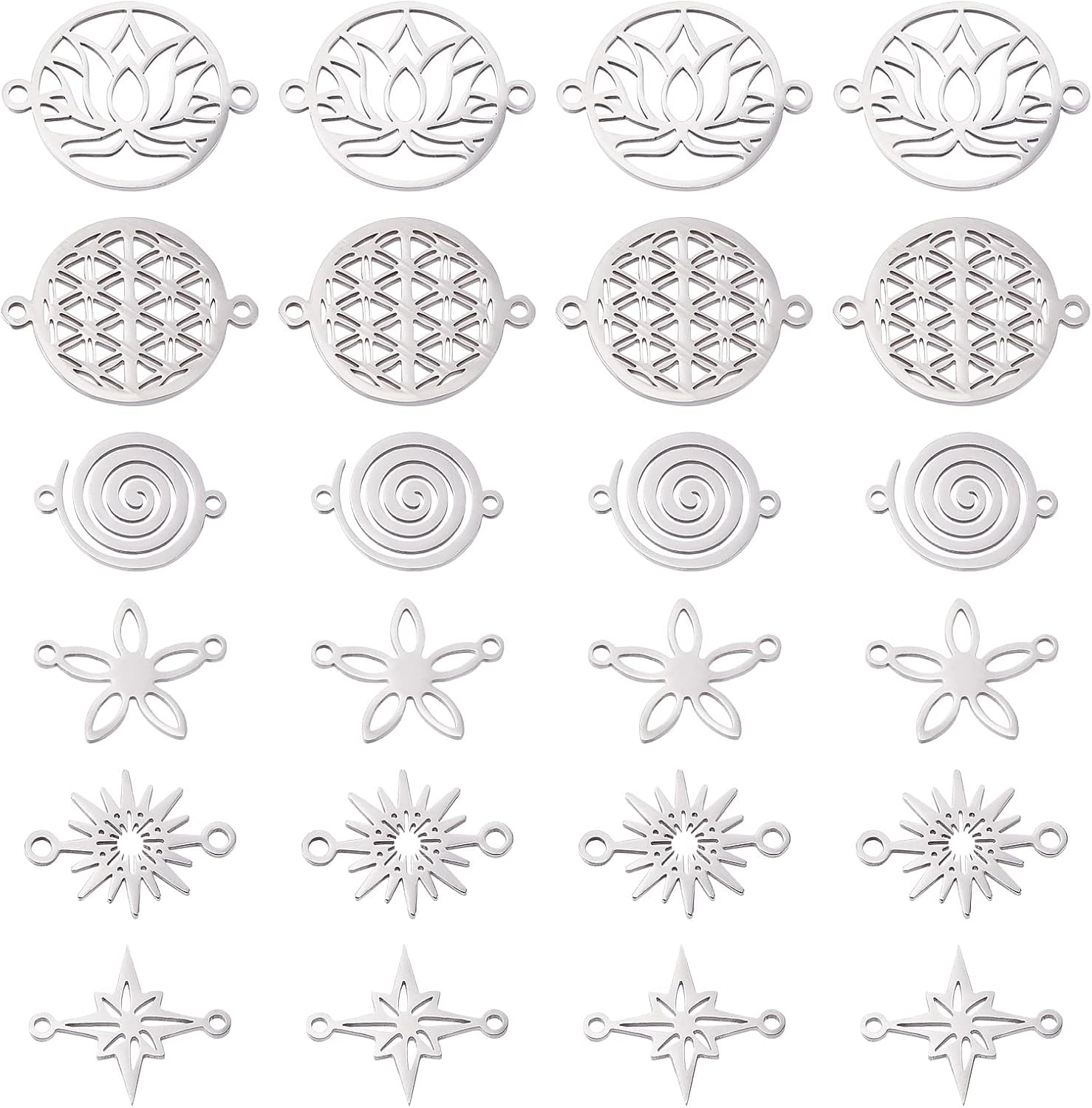36Pcs 6 Styles Stainless Steel Vortex Shaped Connectors Laser Cut Star ...