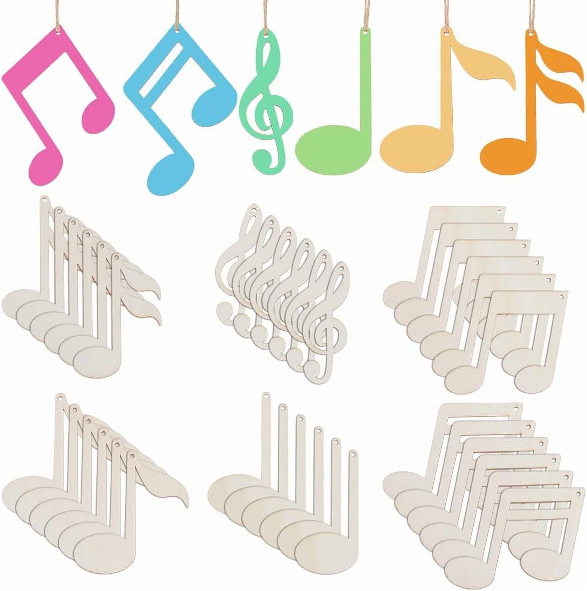 36Pcs 6 Styles Wood Musical Notes Crafts Unfinished Musical Notes Wood ...