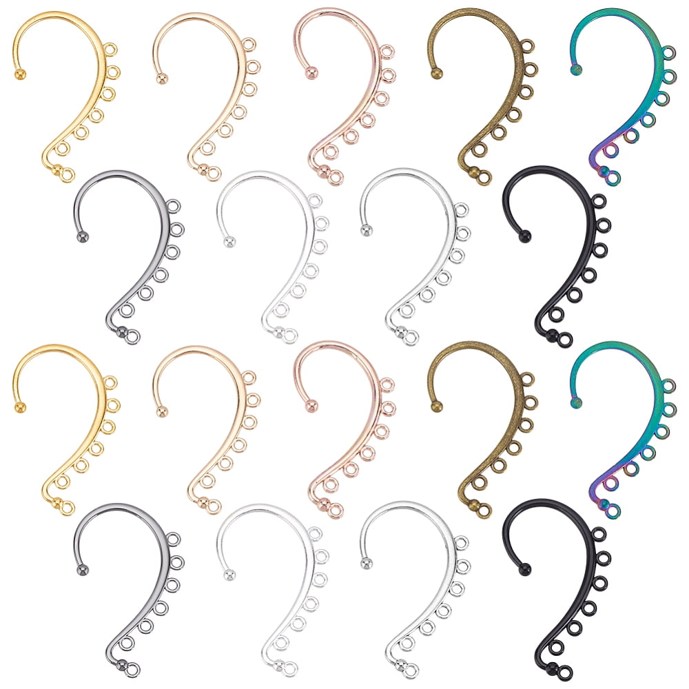 36Pcs 9 Colors Alloy Ear Cuff Findings with 7 Horizontal Loops Mixed ...