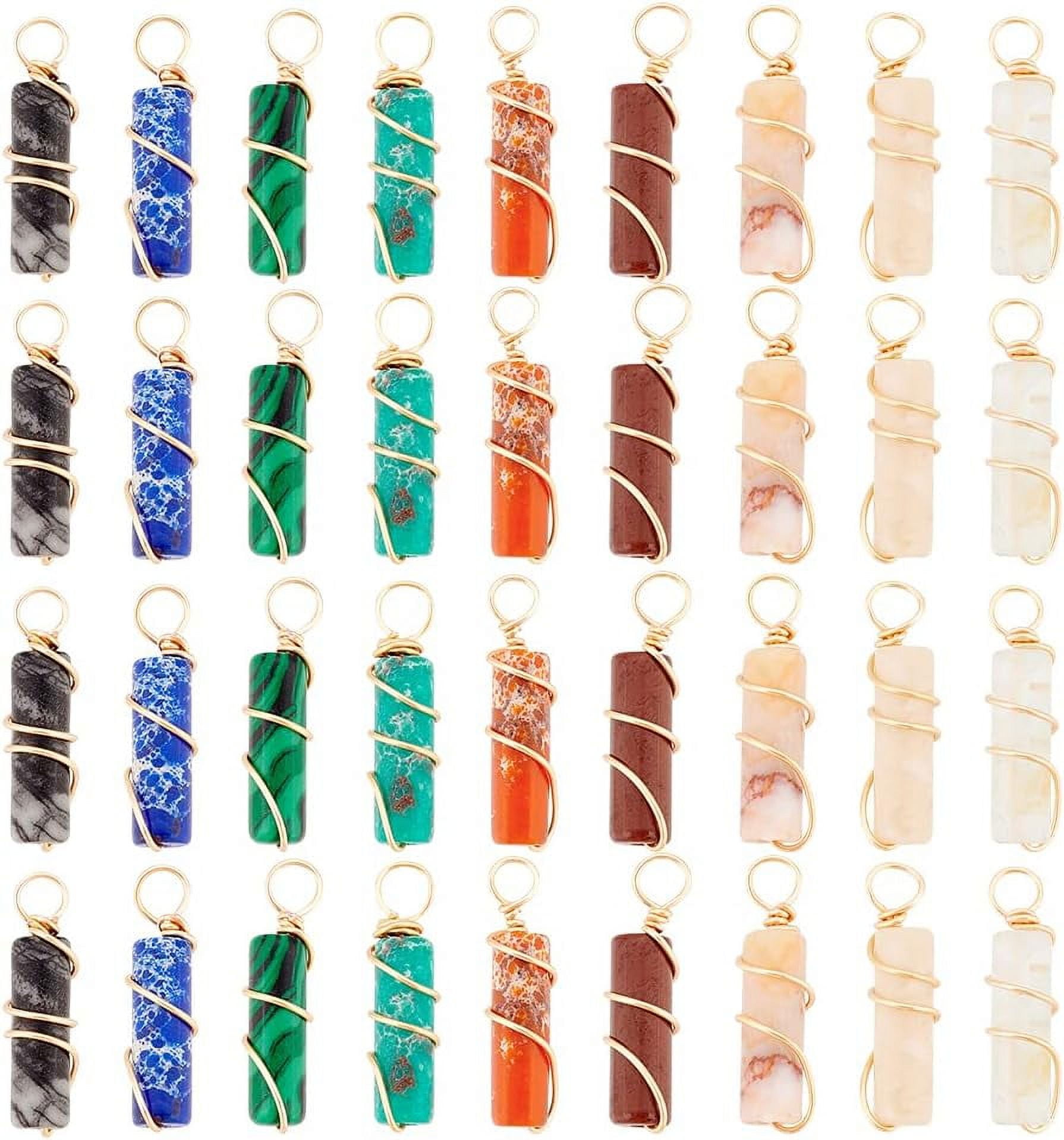 36Pcs 9 Colors Natural Gemstone Pendants Column Crystal Pendant Dyed ...