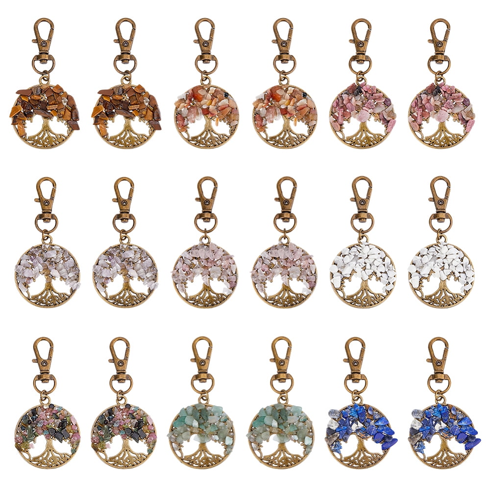 36Pcs 9 Styles Flat Round with Tree of Life Chips Pendant Decorations ...