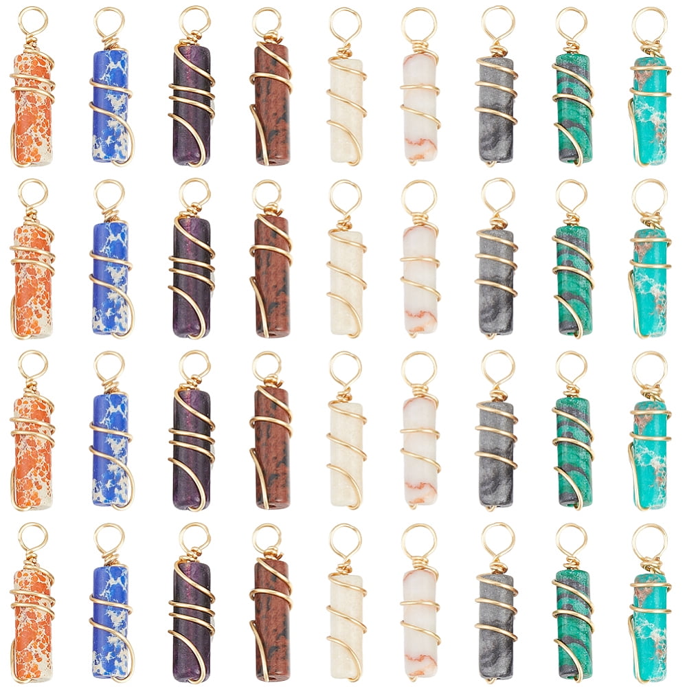 36Pcs 9 Styles Natural Gemstone Pendants with Golden Tone Copper Wire ...