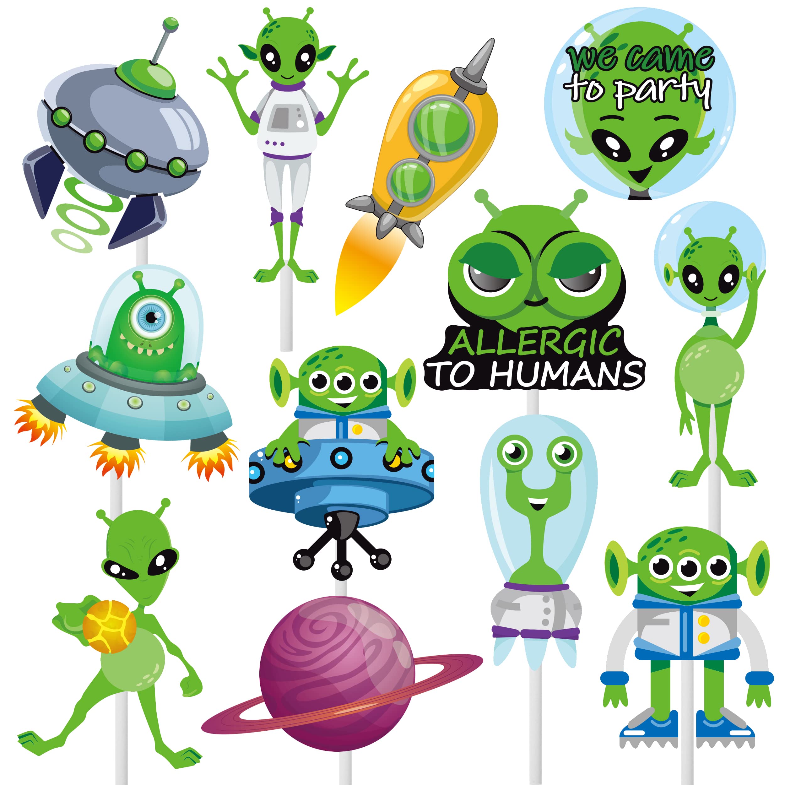 36Pcs Alien Party Cupcake Toppers Space AIS1 Alien Party Decorations ...