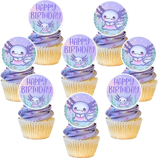 36Pcs Axolotl Cupcake Toppers Purple Axolotl Birthday Cake Decorations ...