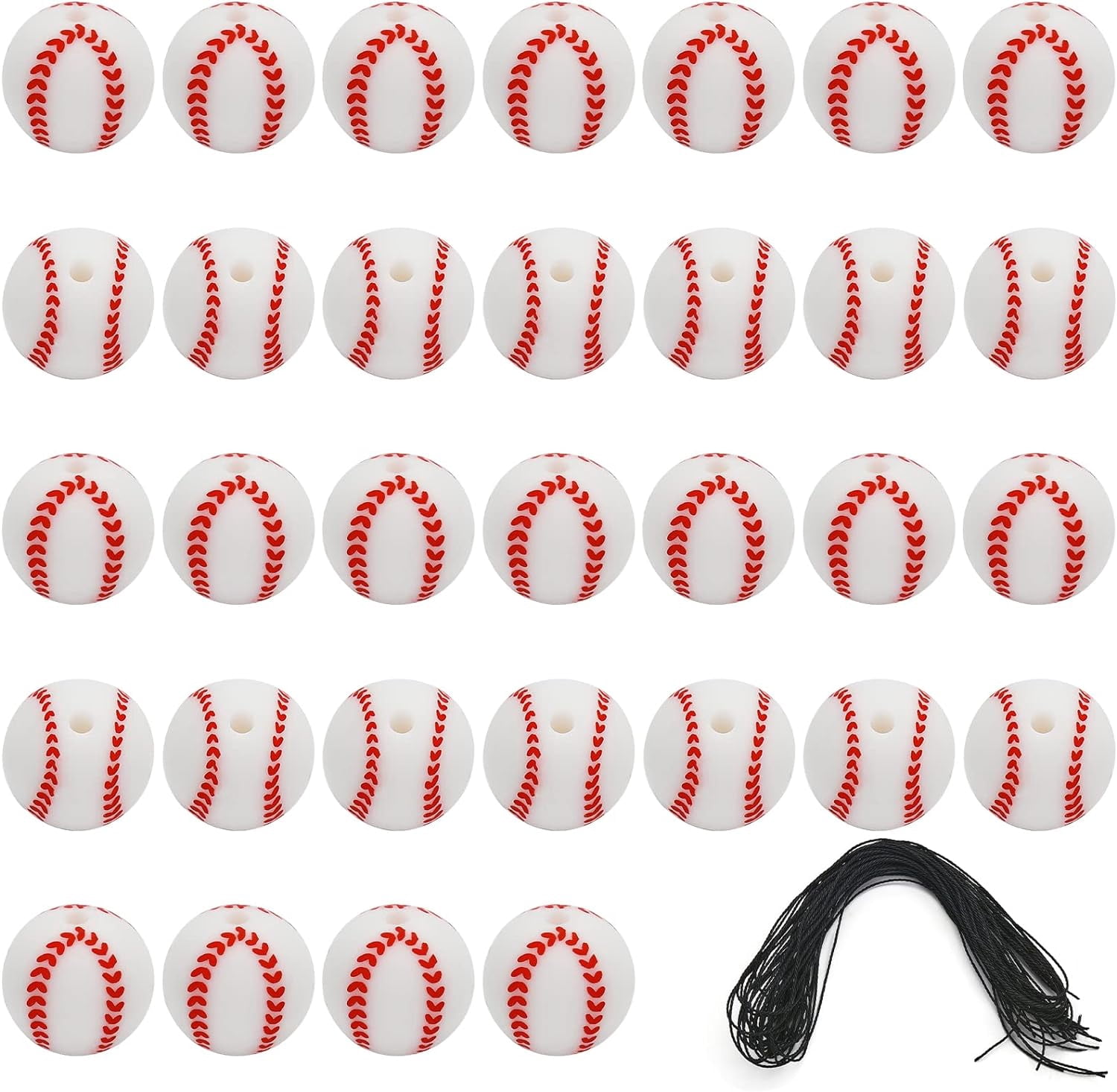 36Pcs Baseball Silicone Bead 10mm Baseball Beads with 12 Yards Waxed ...