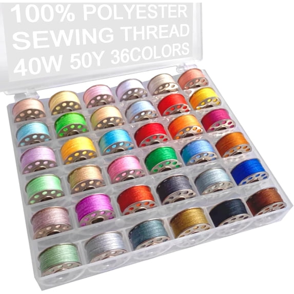 36Pcs Bobbins and Sewing Threads with Plastic Bobbin Case for Multiple ...