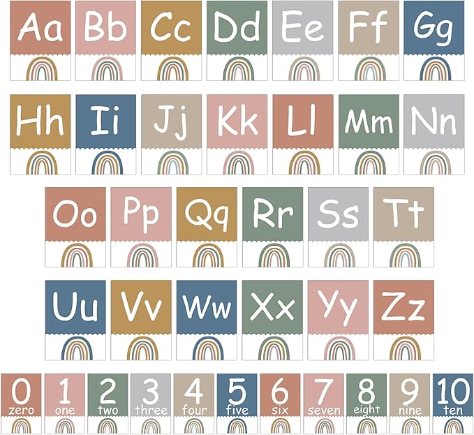 36Pcs Boho Alphabet and Number Bulletin Board Set Boho Rainbow ...