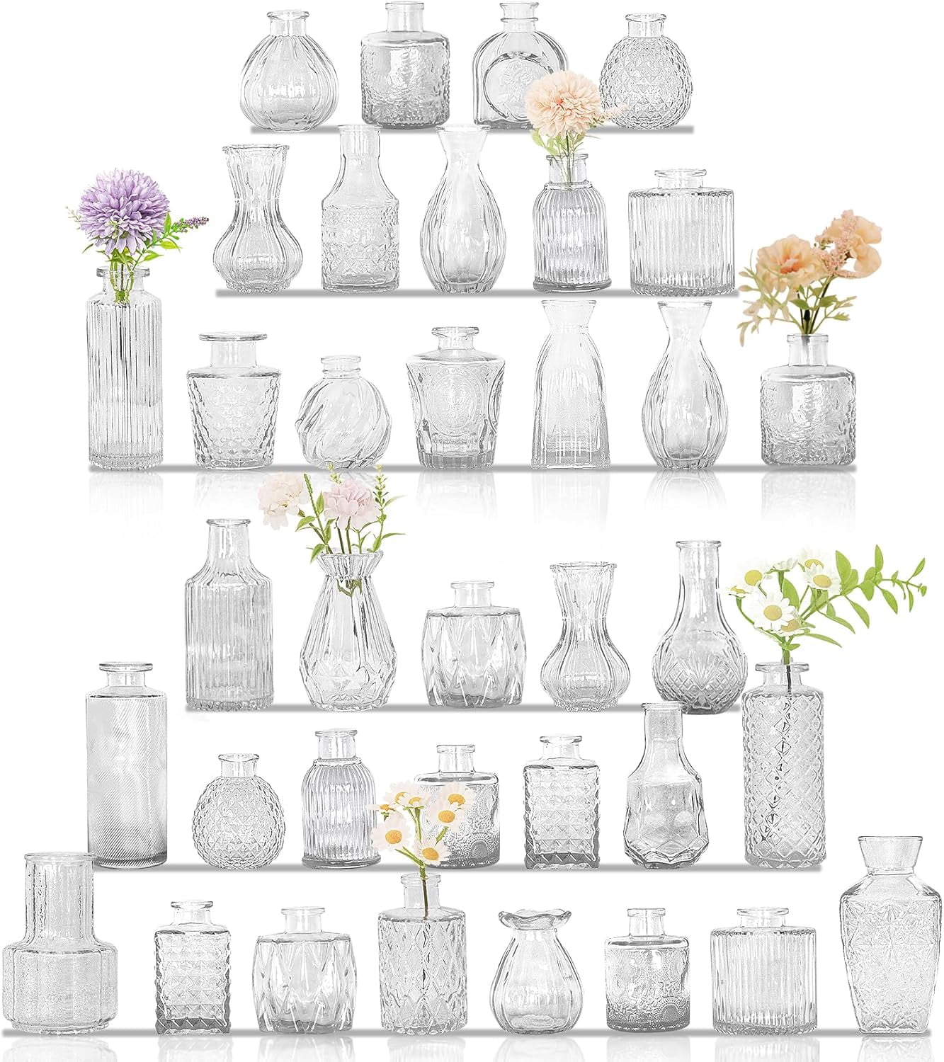 36Pcs Bud Vases Set Small Vintage Glass Bottles Clear Bud Vases in Bulk ...