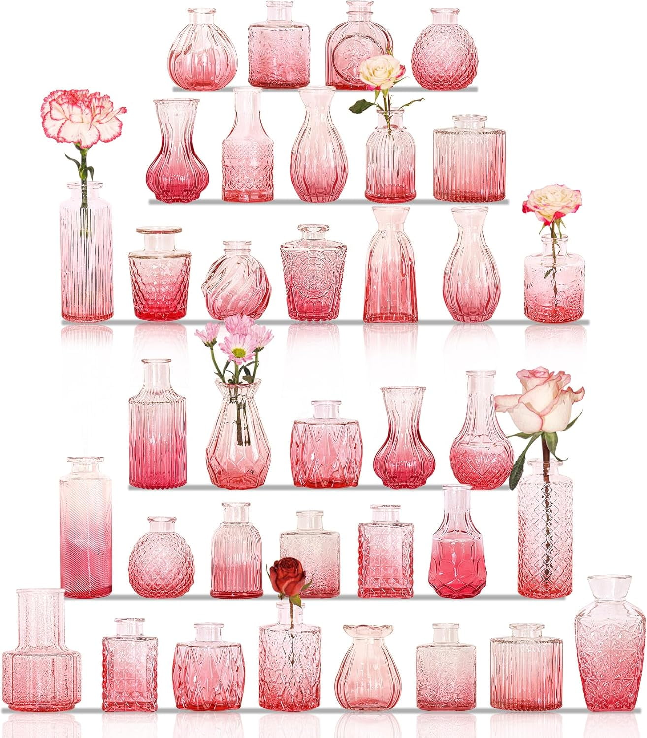 36Pcs Bud Vases Set Small Vintage Glass Bottles Pink Bud Vases in Bulk ...