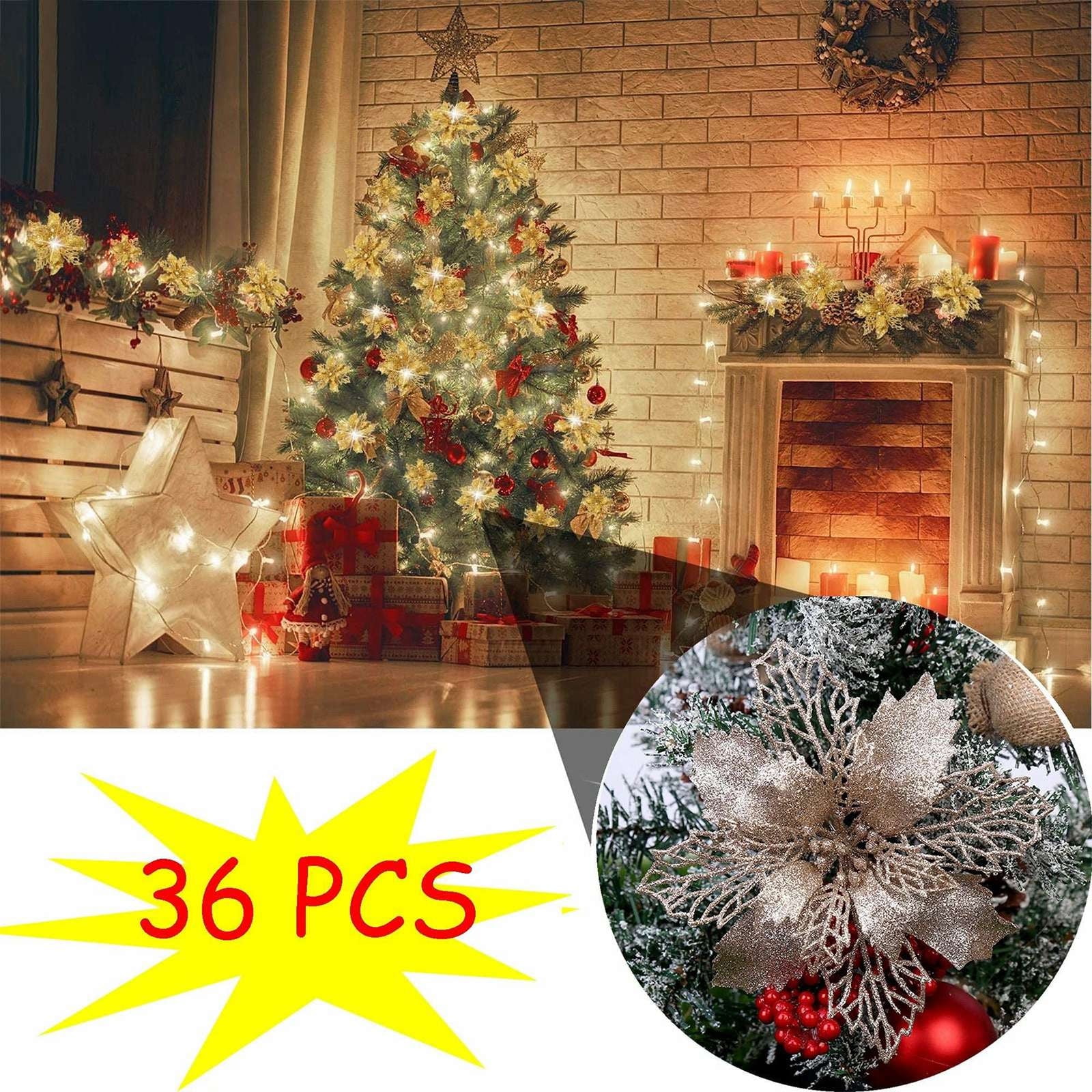 36Pcs Christmas Artificial Flowers 6.3" Christmas Poinsettia Ornaments ...