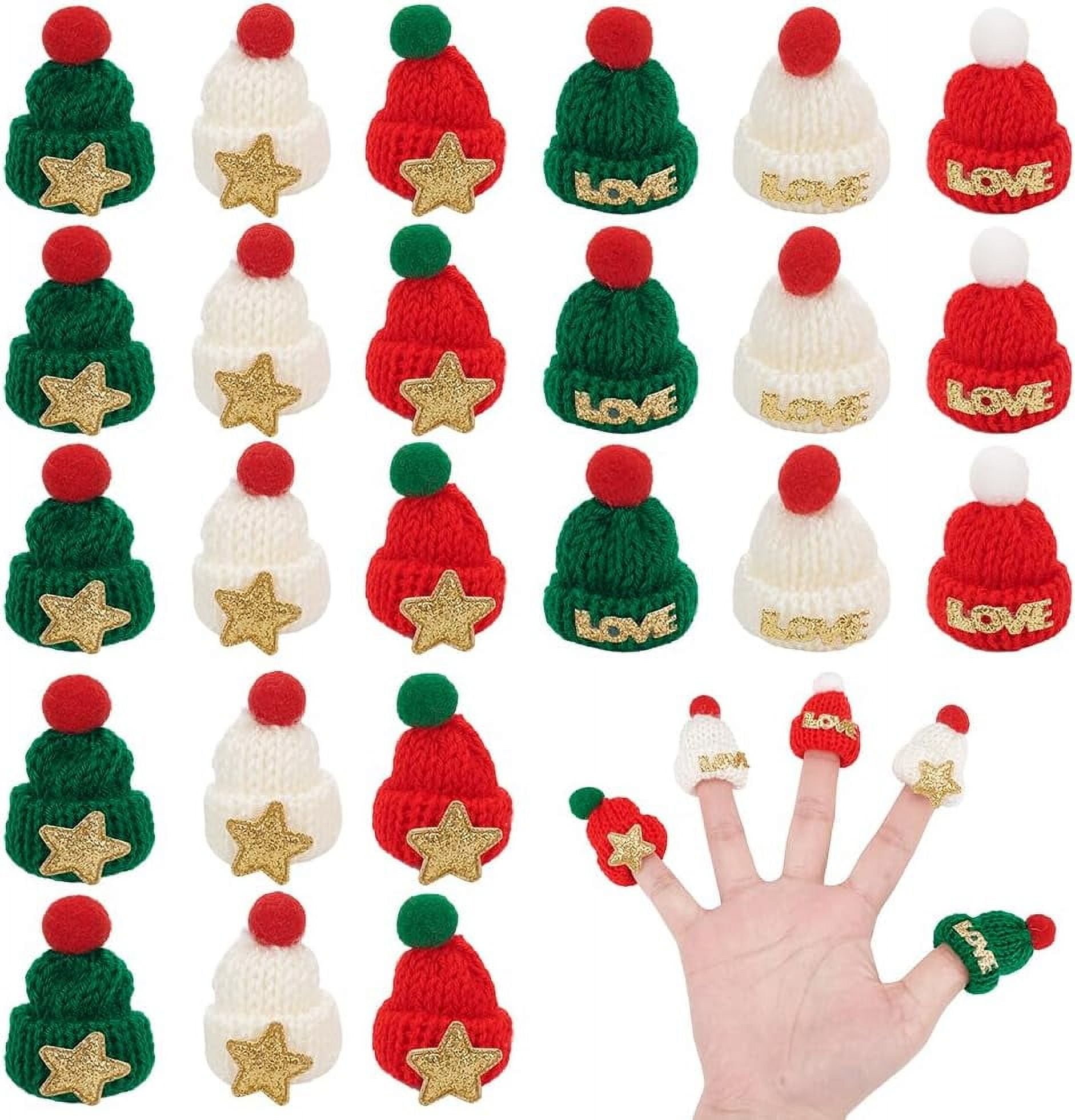36Pcs Christmas Mini Knit Hats Red/Green/White 6 Styles Small Knitting ...