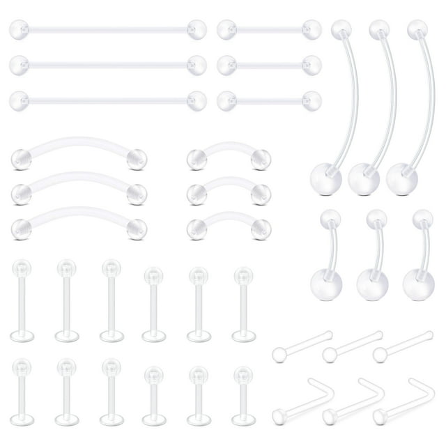 36Pcs Clear Piercing Retainers for Nipple Tongue Nose Septum Eyebrow ...