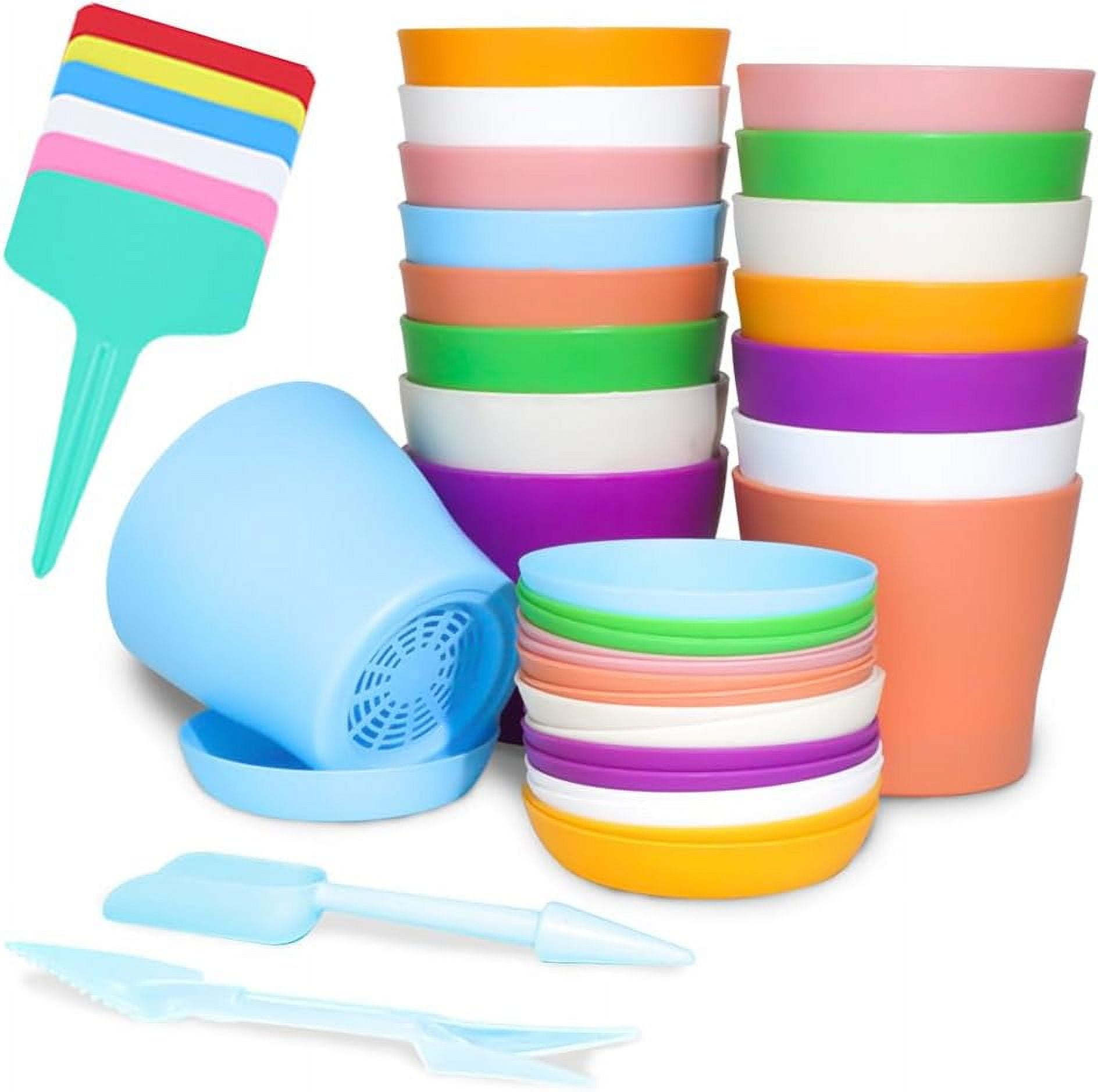 36Pcs Colorful Plastic Plant Pot Set, 16 4 inch Small Flower Pots with ...