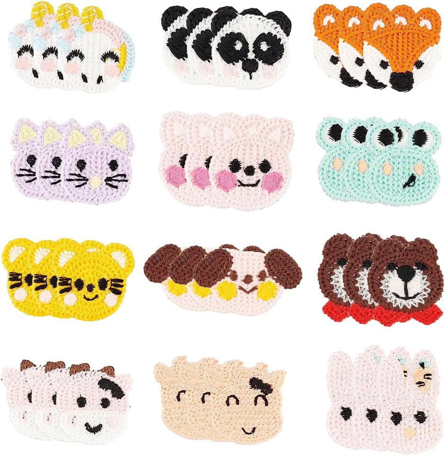 36Pcs Crochet Animal Head Applique Patches Knitted Mouse/Cow/Rabbit ...