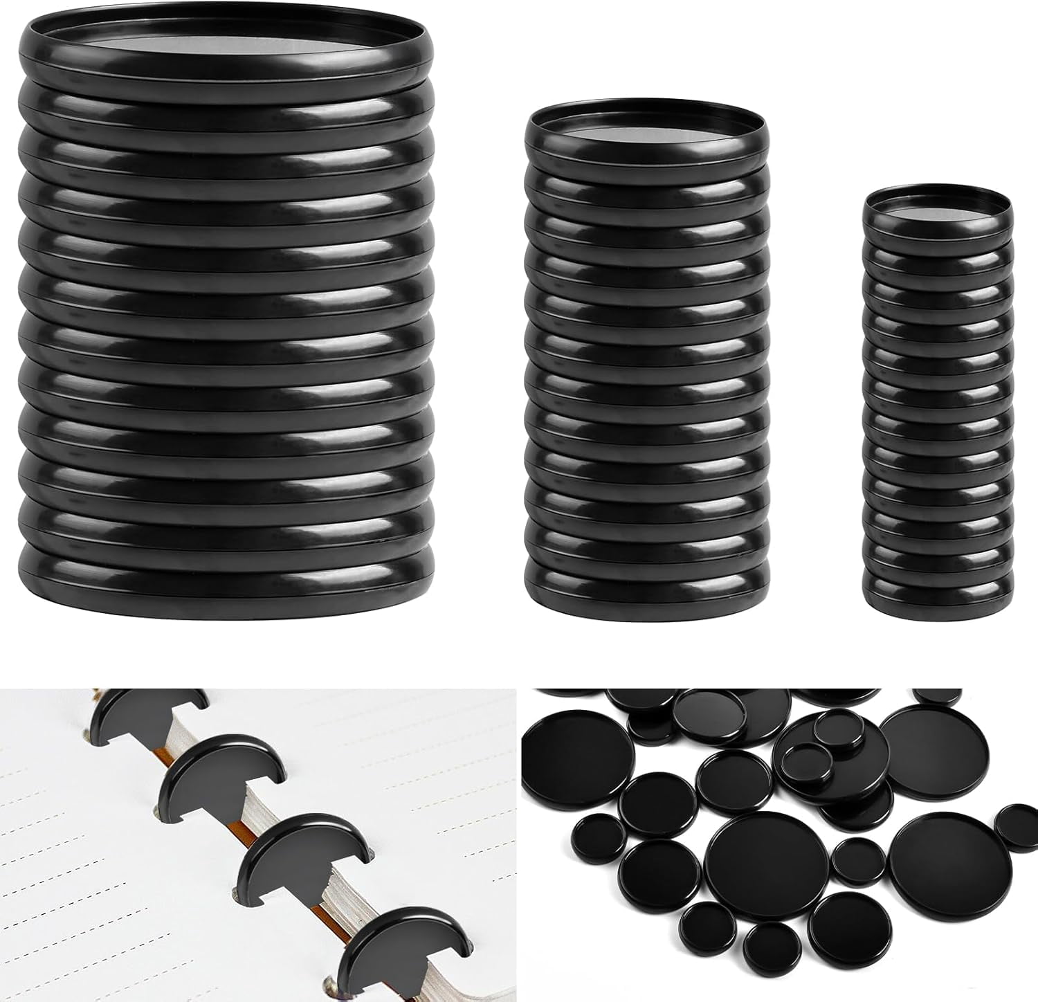 36Pcs Discbound Expansion Discs, (2",1-3/8",1") Black Plastic Book ...