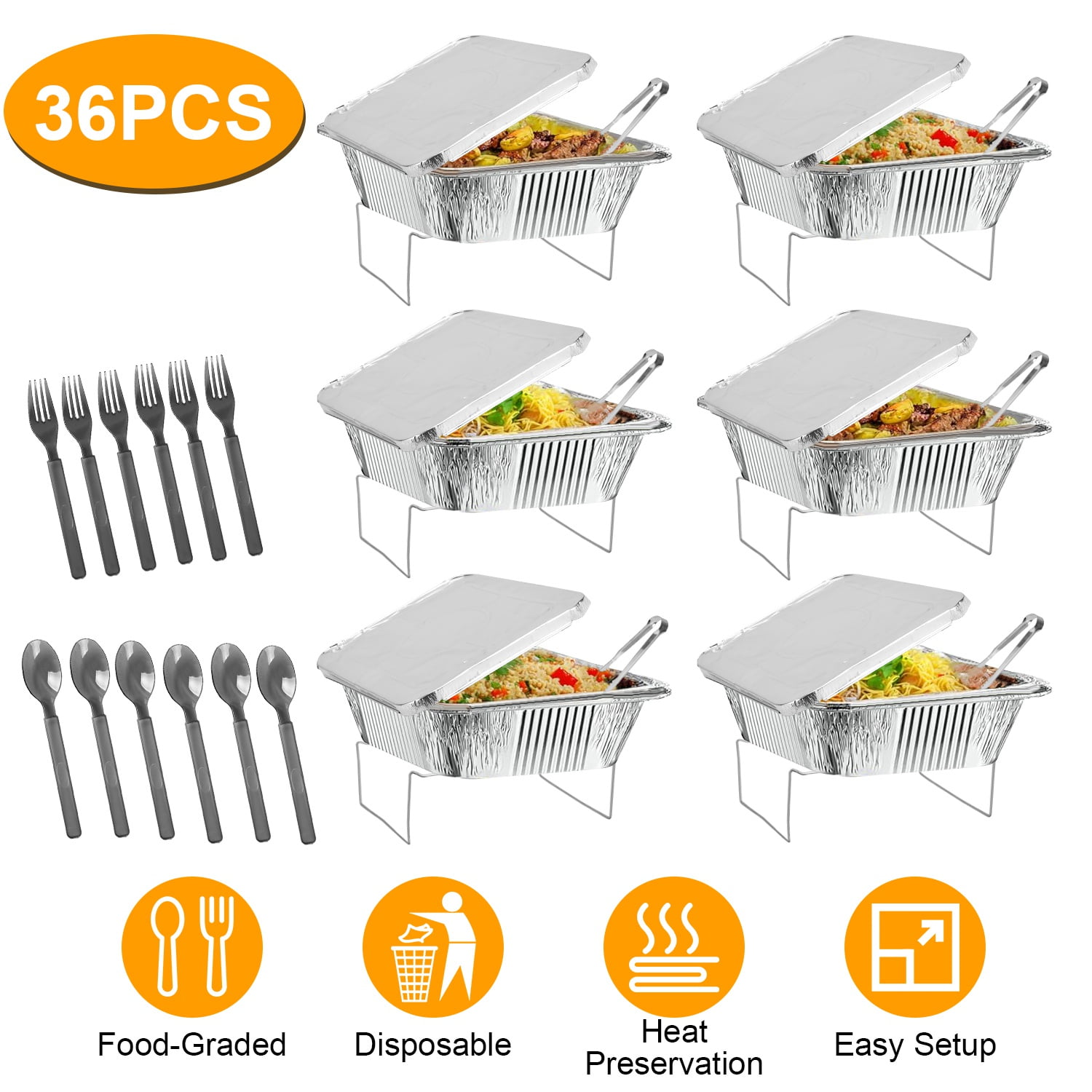 36Pcs Disposable Chafing Dish Buffet Set Food Warmers Half Size Food Pans Catering Supplies for ...