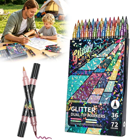 36Pcs Dual-Tip Glitter Brush Markers (72 Colors), 10ml Metallic Pens ...