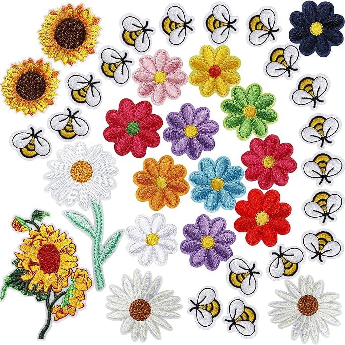 36Pcs Floral Embroidered Bee & Daisy Patches, Iron-on/Sew-on Appliques ...