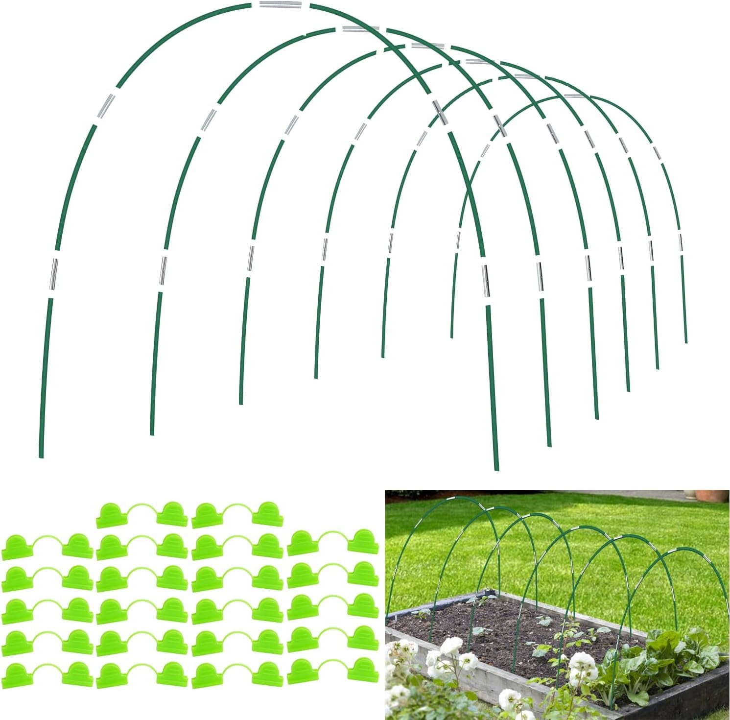 36Pcs Garden Hoops for Raised Beds,6 Sets of 8FT Long Greenhouse Hoops ...