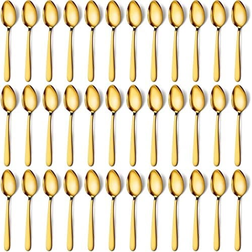 36Pcs Gold Dinner Spoons Set - 7.4 inch, Spoons Silverware, Stainless ...
