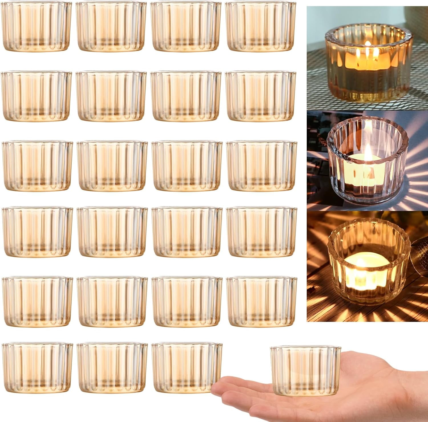 36Pcs Gold Glass Tealight Candle Holders Bulk,Thick Glass Tea Light ...