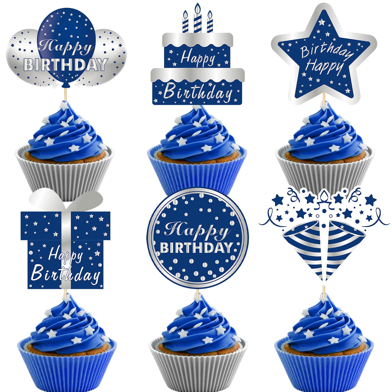 36Pcs Happy Birthday Cake Toppers Decorations RST1 for Men Boys, Blue ...