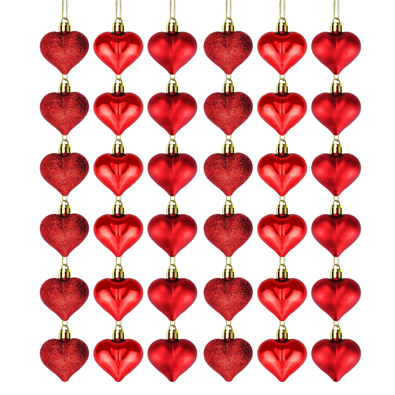 36Pcs Heart Ornaments – Multi-Finish Heart Baubles Hanging Decorations ...