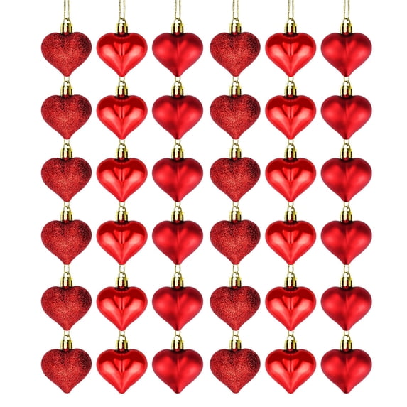36Pcs Heart Ornaments Multi Finish Heart Baubles Hanging Ornaments for ...