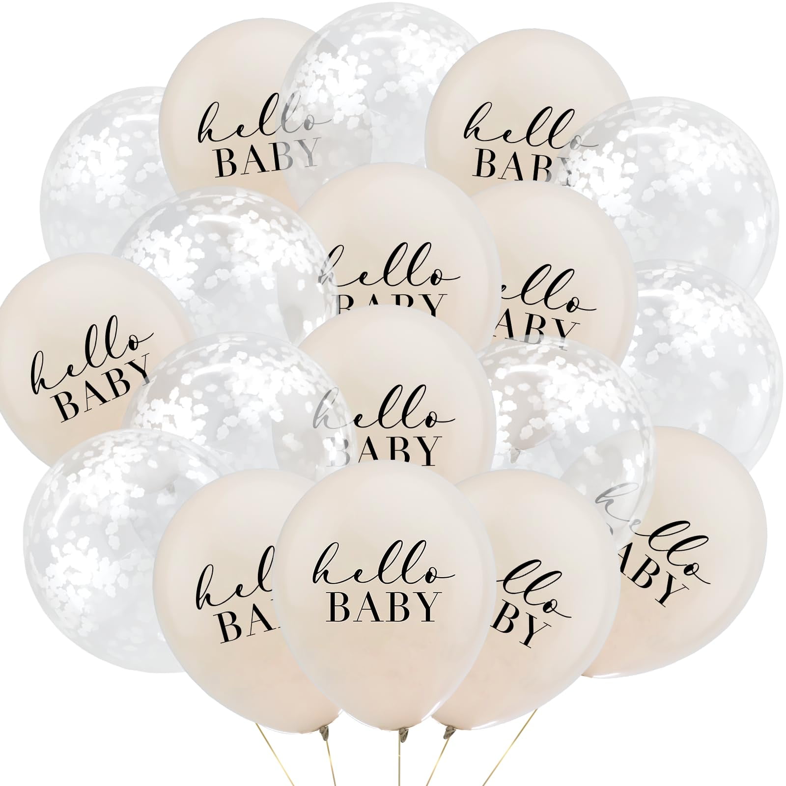 36Pcs Hello Baby Balloons White Cloud Confetti Balloons Taupe Baby ...