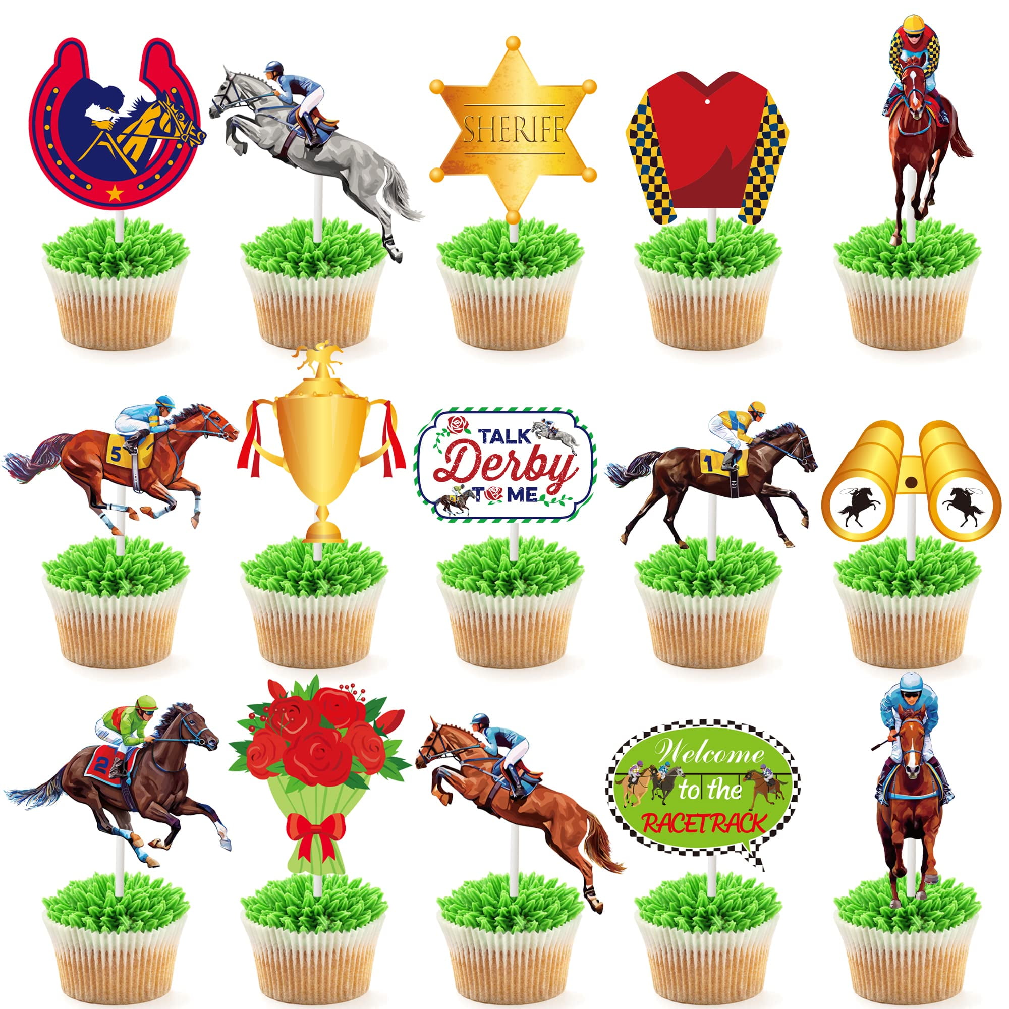 36Pcs Horse Derby AJH3 Cupcake Toppers Horse Racing Birthday Party ...