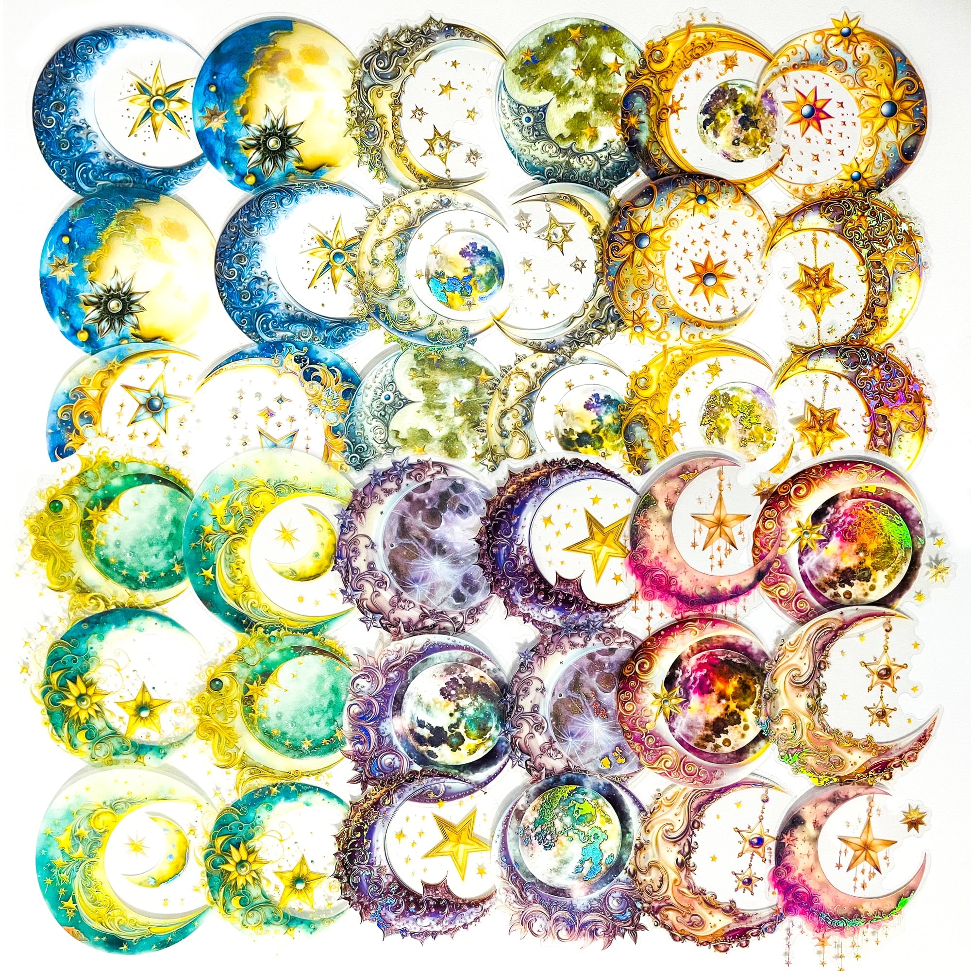 36Pcs Large Holographic Fantasy Moon Stickers - Waterproof Shiny ...