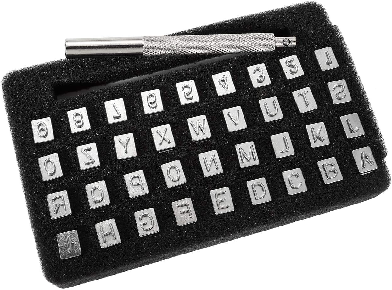 36Pcs Leathercraft Metal Letter and Number Stamps Punch Set Tool, 26 ...