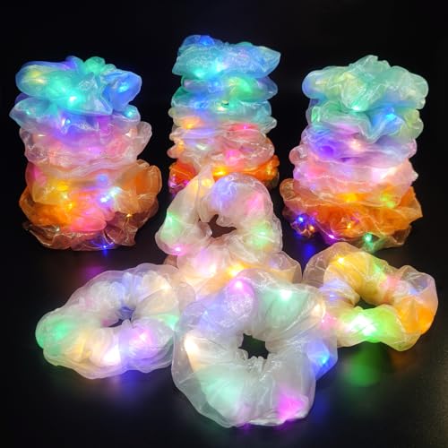 36Pcs Light Up Scrunchies, LED Double Layer of Fabric Hair Ties for ...