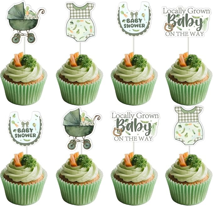 36Pcs Locally Grown Baby Shower Cupcake Toppers, Green Locally Grown ...