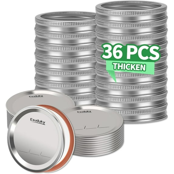 36Pcs Mason Jar Lids with Rings Wide Mouth, Upgrade Canning Lids with ...