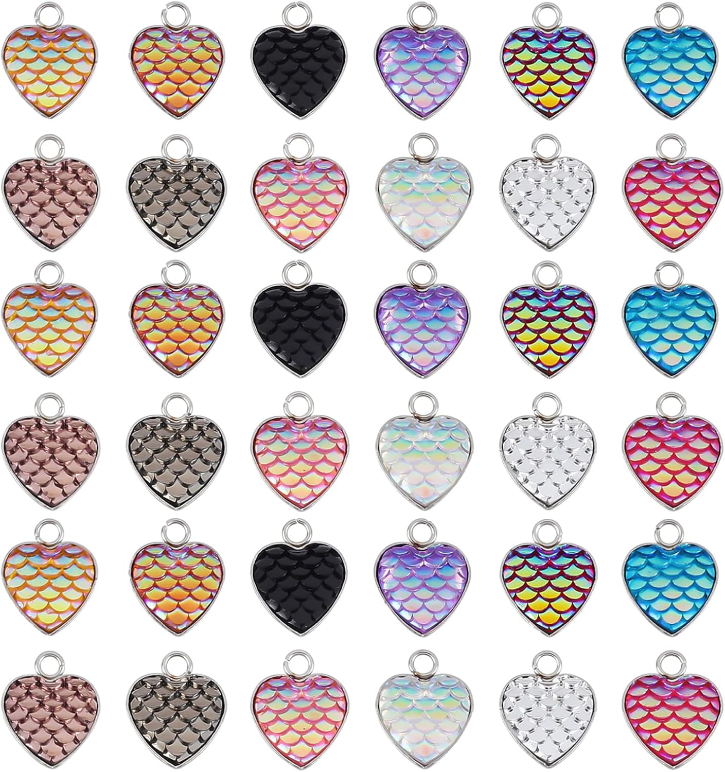 36Pcs Mermaid Fish Scale Charms Pendent 12 Colors Mermaid Connector ...