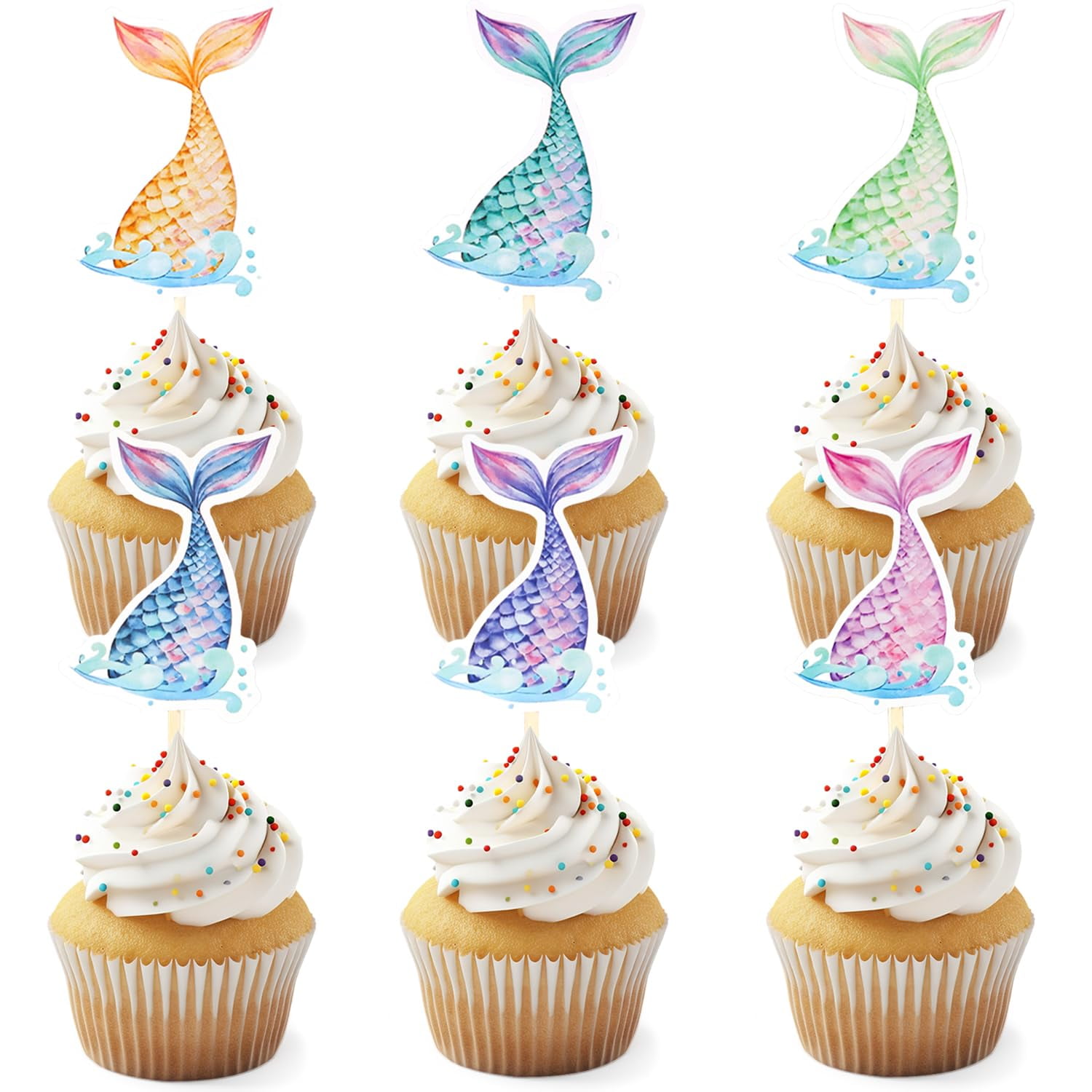 36Pcs Mermaid Tail Cupcake Toppers, Mini Mermaid H2FSDTail Cake Topper ...