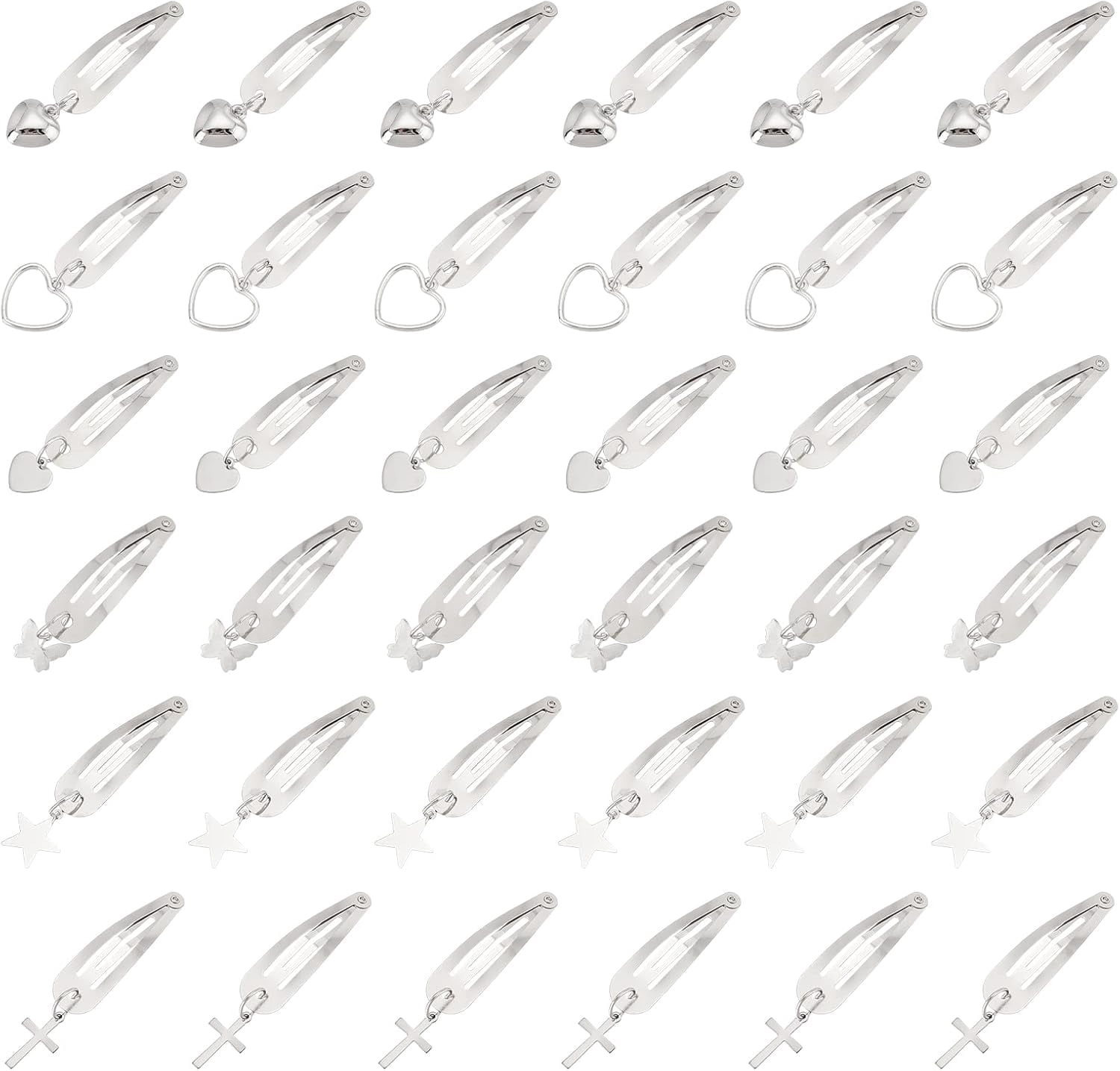 36Pcs Metal Snap Hair Clips Silver Hairpins Punk Goth 2 Inch Barrettes ...