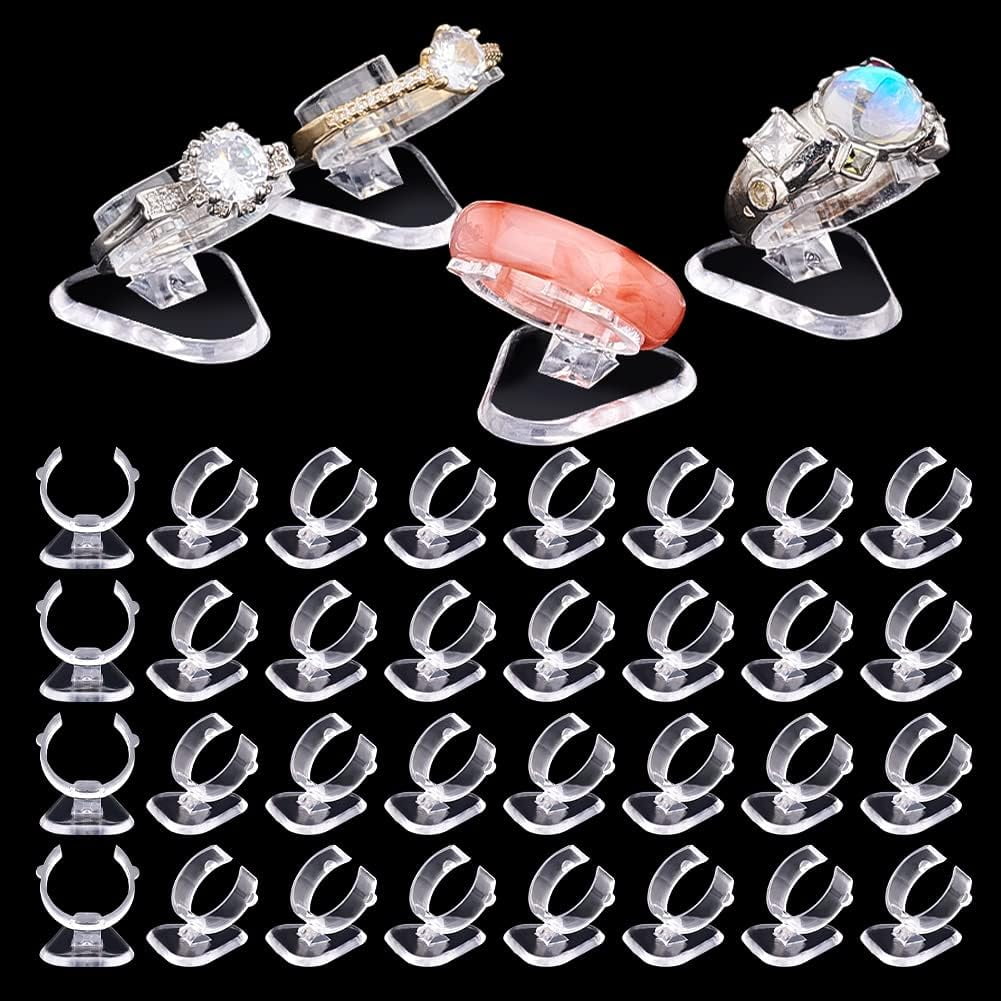 36Pcs Mini Plastic Single Ring Display Stands Finger Ring Holder Clear ...