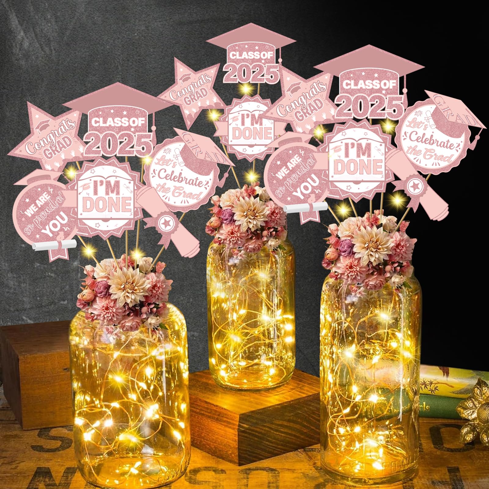 36Pcs Pink WhiteUMRT Graduation Centerpieces for Tables 2025 with ...