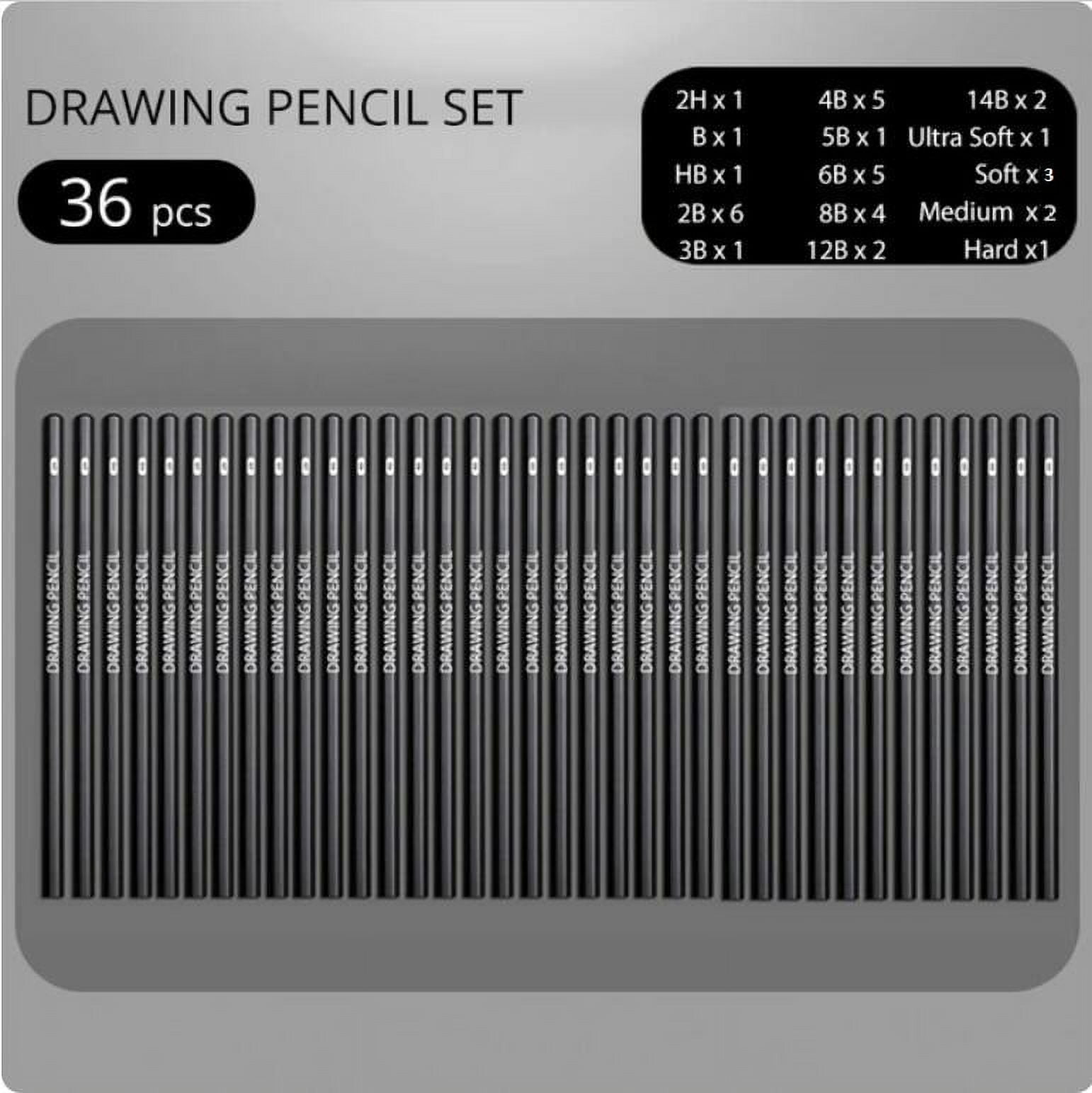 36Pcs Professional drawing pencils 2H B HB 2B 3B 4B 6B 8B 12B 14B ...