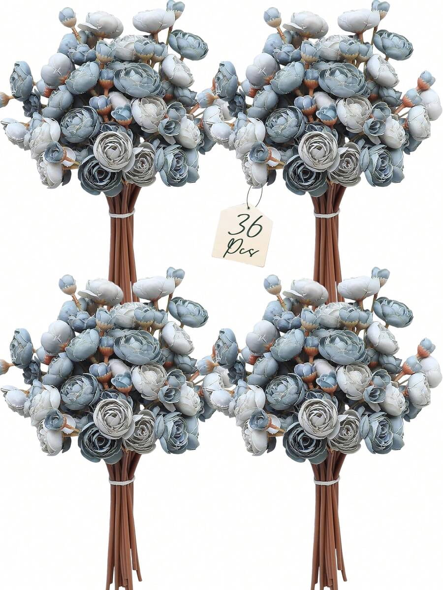 36Pcs Ranunculus Artificial Flowers, Faux Silk Mini Bulk Fake Wedding ...