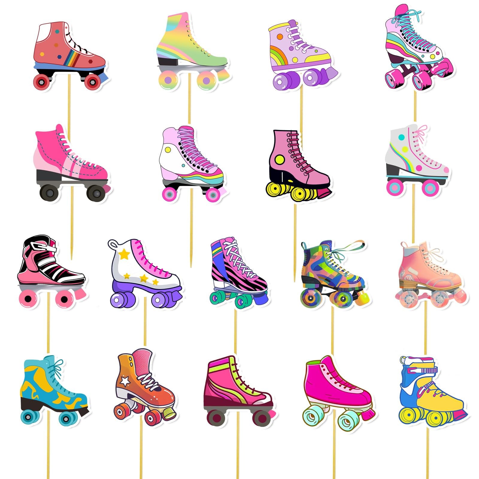 36Pcs Roller SkateITSC Party Decorations Cupcake Toppers, Colorful ...