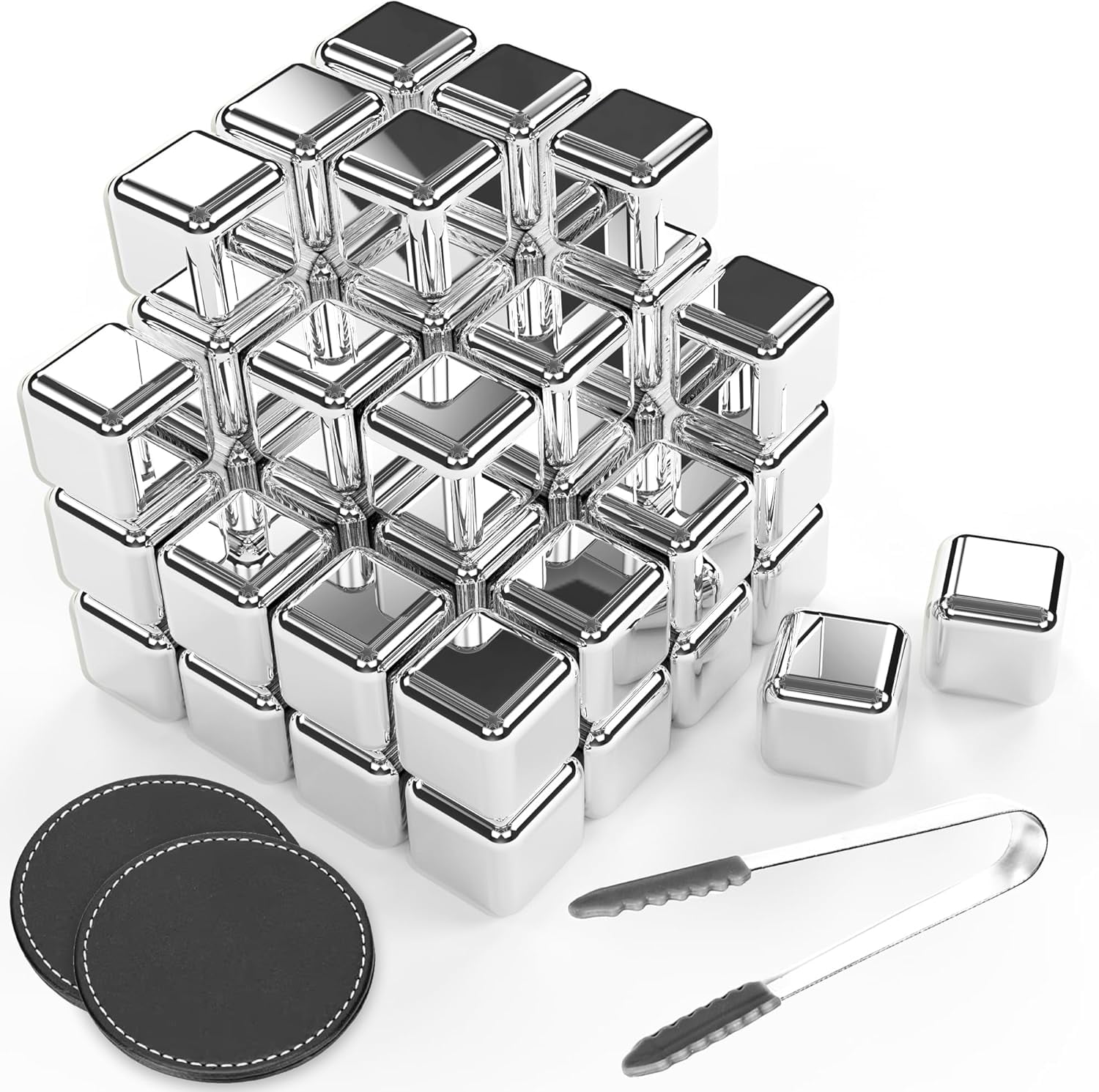 36Pcs Stainless Steel Metal Ice Cubes Reusable - Metal Stones Ice Cube ...